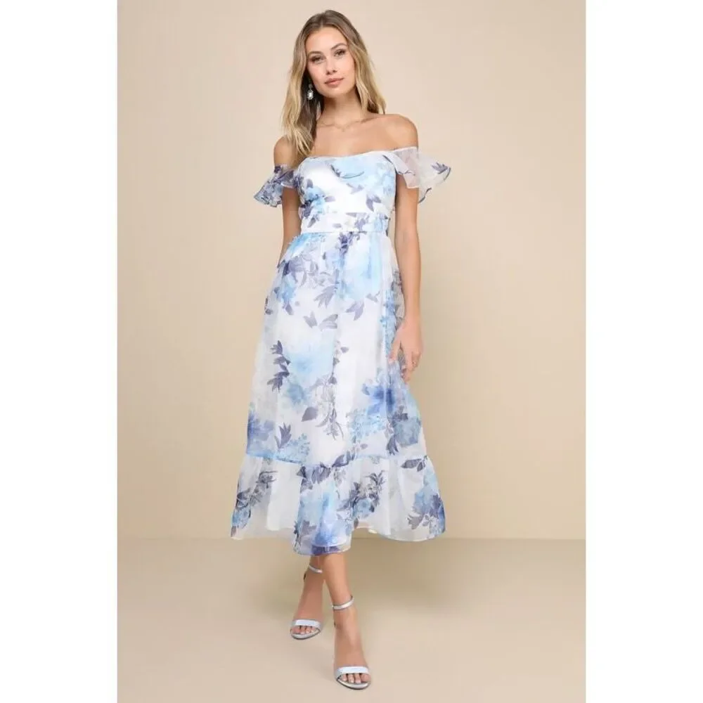 Lulus | Dresses | Lulus Sweet Composure White Floral Organza ...